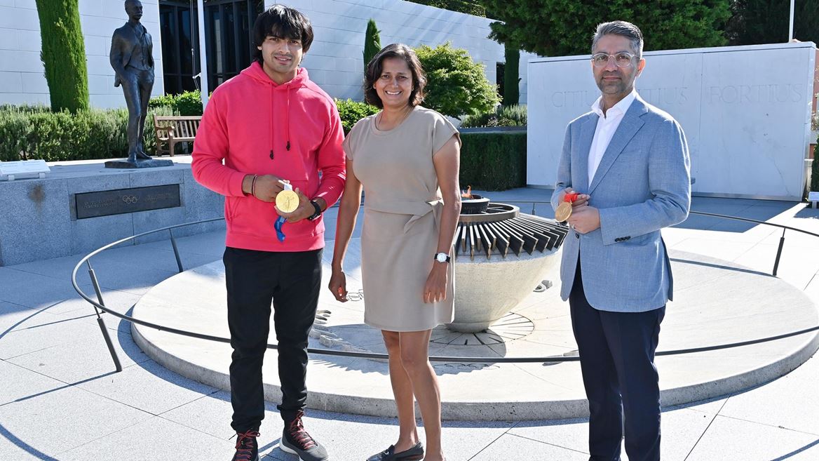 Neeraj Chopra, Manisha Malhotra and Abhinav Bindra Neeraj Chopra, Manisha Malhotra and Abhinav Bindra