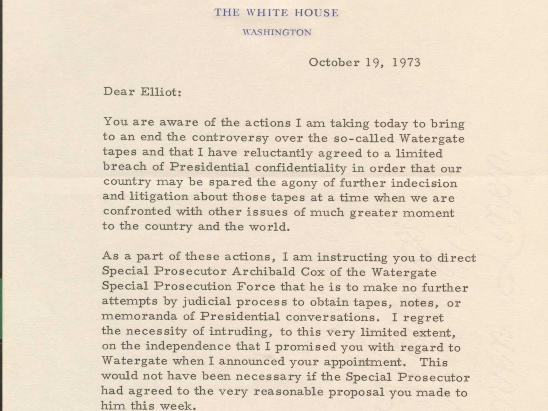 Nixon Letter to Richardson