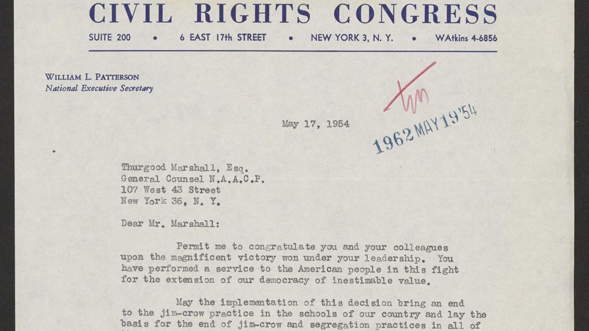 Letter to Thurgood Marshall on Brown v. Board of Education