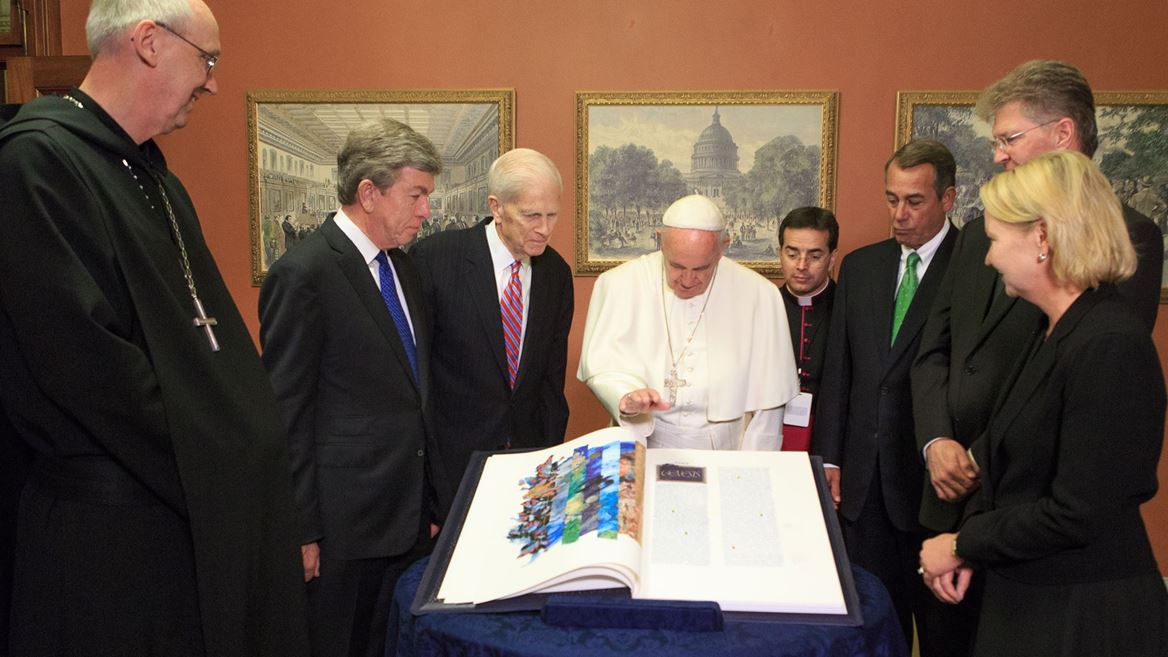 Library of Congress Displays Rare Bible Blessed by Pope Francis in 2015