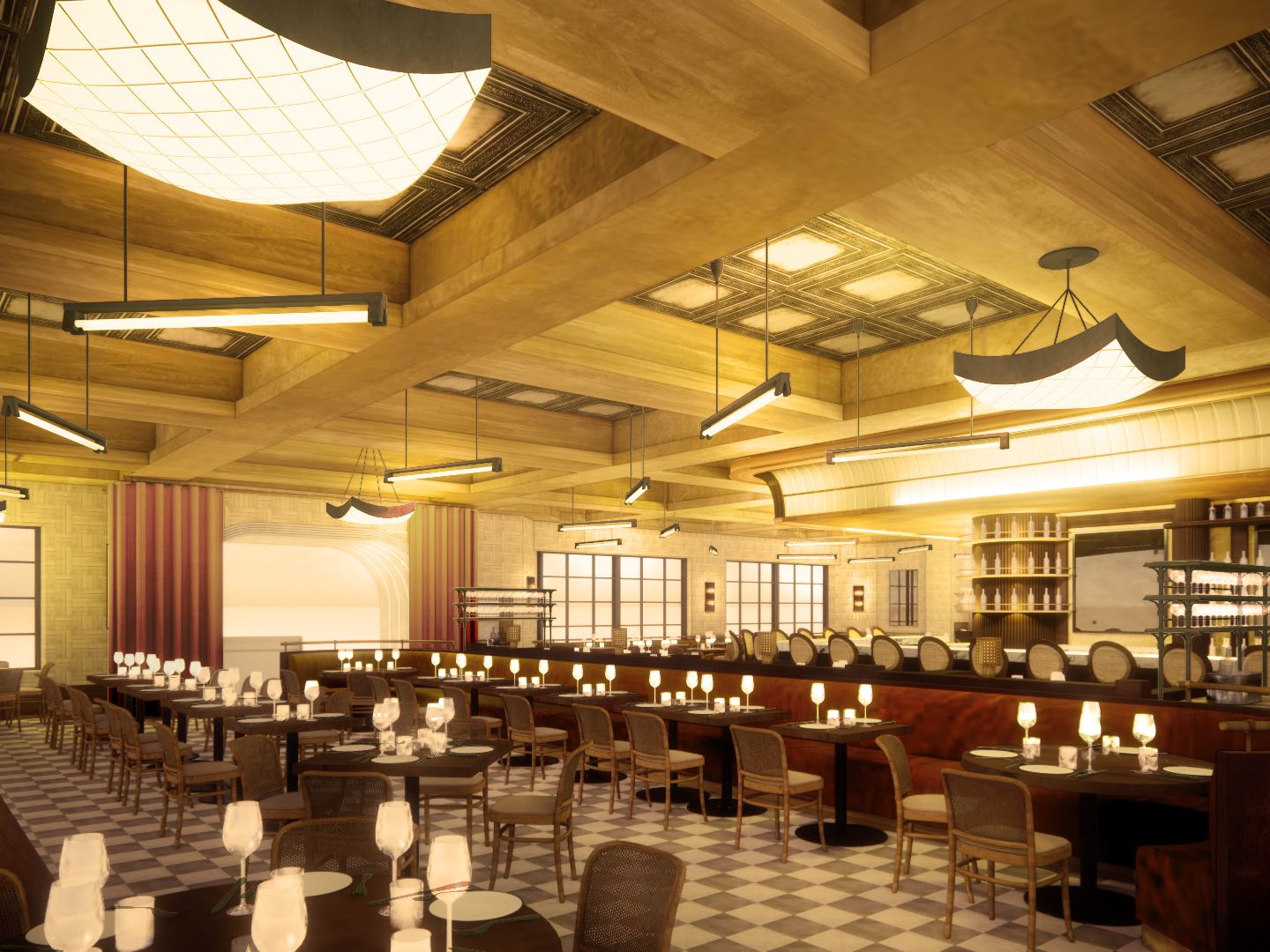 Brasserie B by Bobby Flay Dining Room Rendering, Credit Olivia Jane Design